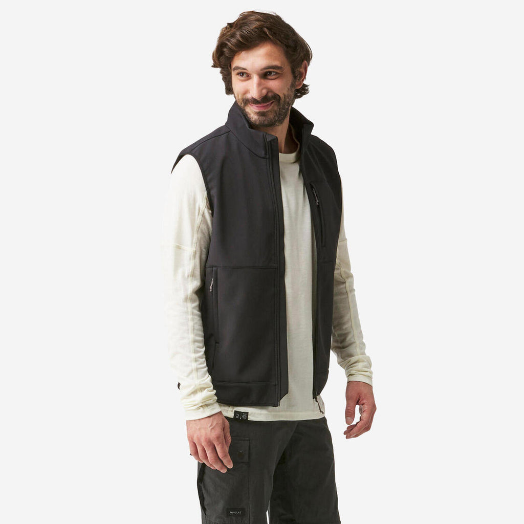 Men’s windproof softshell sleeveless trekking jacket, MT100 - Black ...